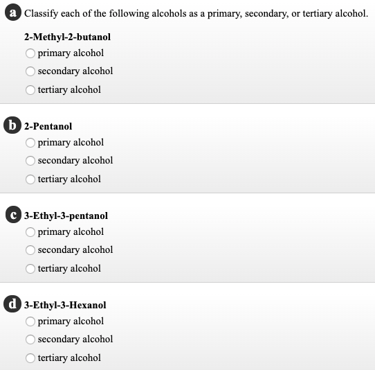Solved a Classify each of the following alcohols as a | Chegg.com