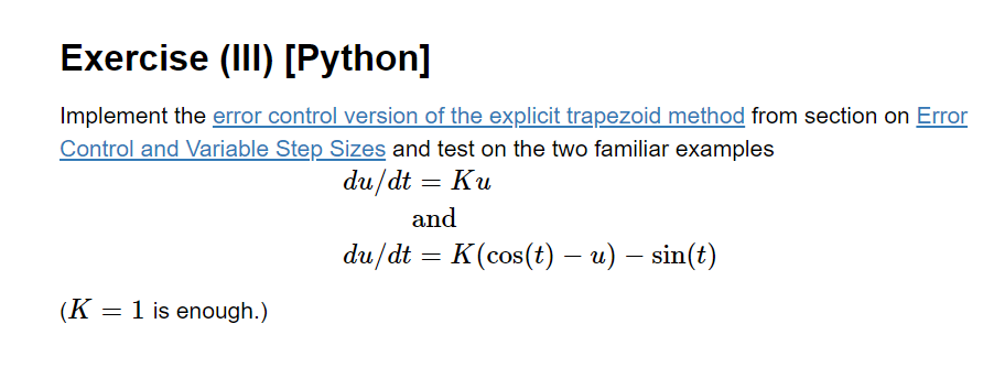 Exercise (III) [Python] Implement the error control | Chegg.com