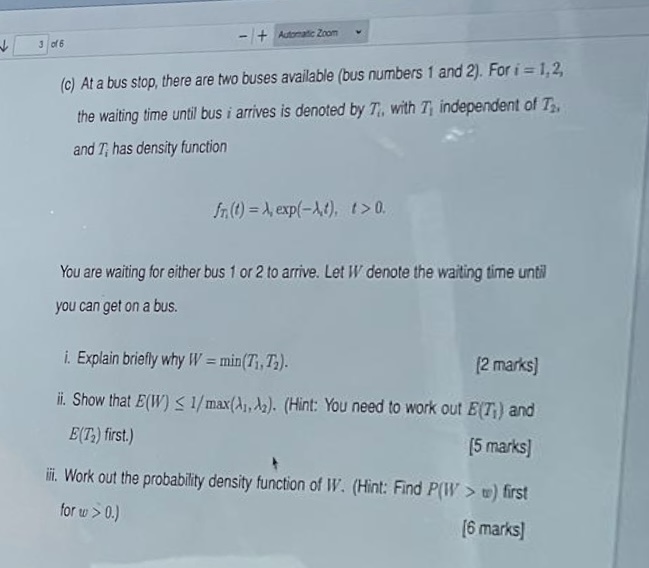 Solved + Automatic Zoom 3 of 6 (c) At a bus stop, there are | Chegg.com
