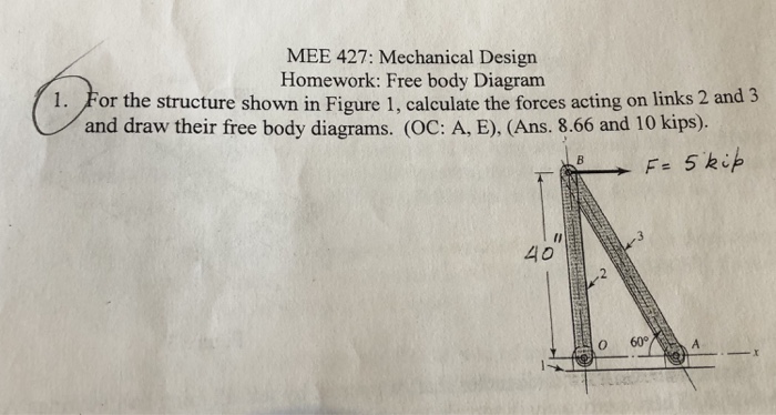 Solved MEE 427: Mechanical Design Homework: Free body | Chegg.com