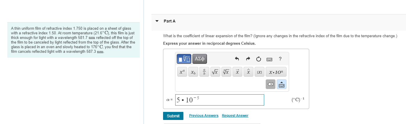 Solved A thin uniform film of refractive index 1.750 is | Chegg.com