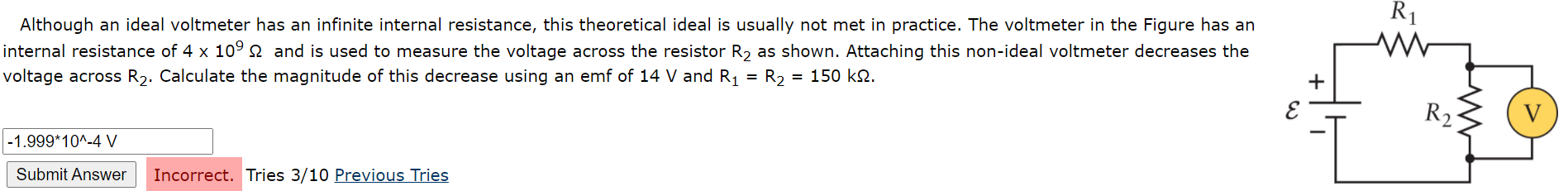 Solved R1 Although an ideal voltmeter has an infinite | Chegg.com