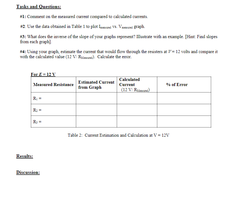 Solved Data Table: Table 1: Voltage and Current Measurement | Chegg.com