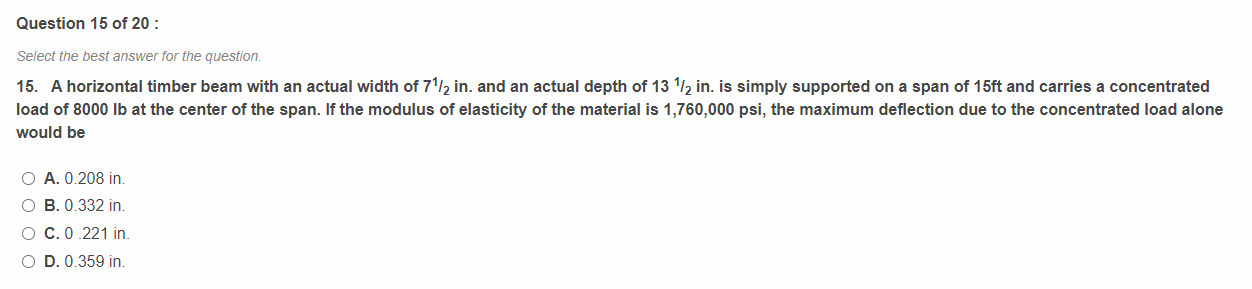 Solved Question 15 ﻿of 20 ﻿:Select the best answer for the | Chegg.com