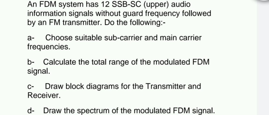 a- An FDM system has 12 SSB-SC (upper) audio | Chegg.com