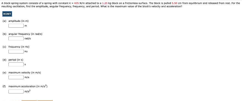 Solved A block-spring system consists of a spring with | Chegg.com