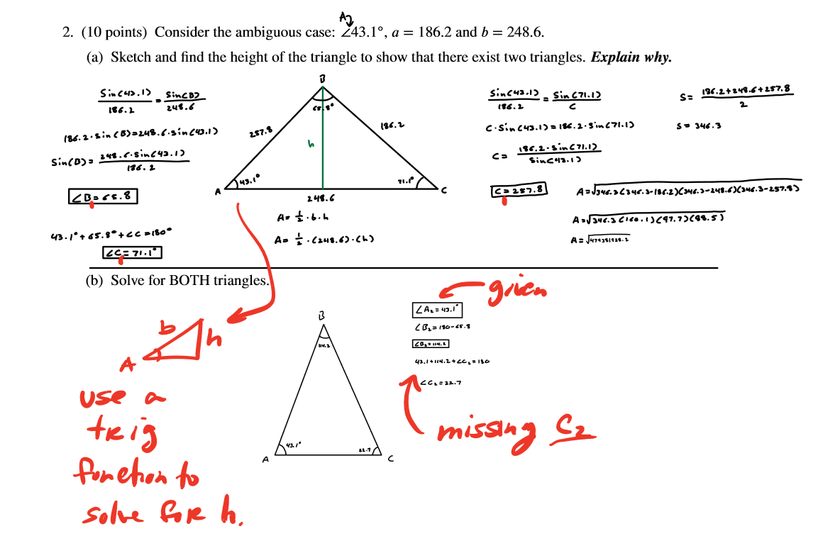 Solved 2. (10 points) Consider the ambiguous case: 243.1°, a | Chegg.com