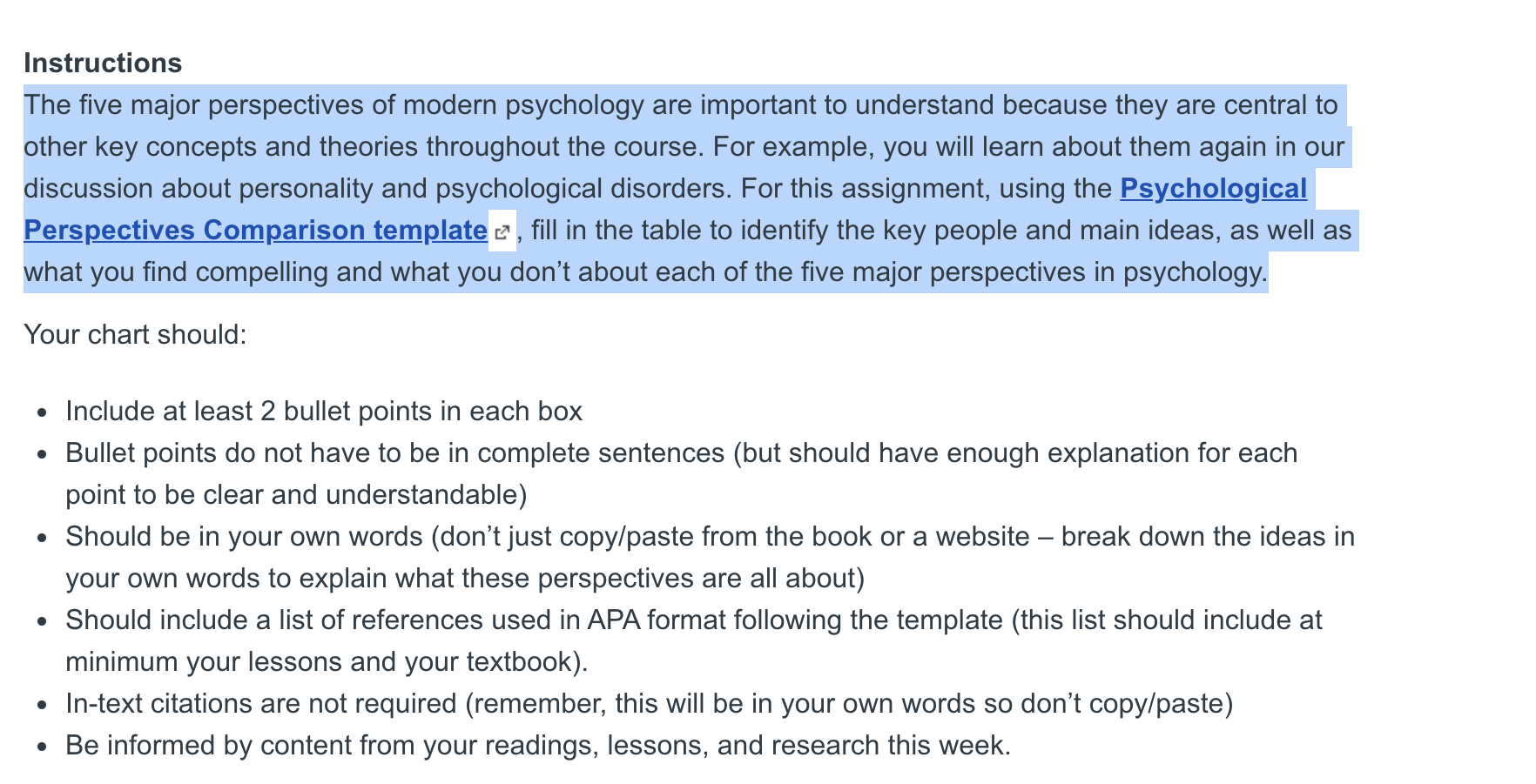 Instructions The five major perspectives of modern | Chegg.com
