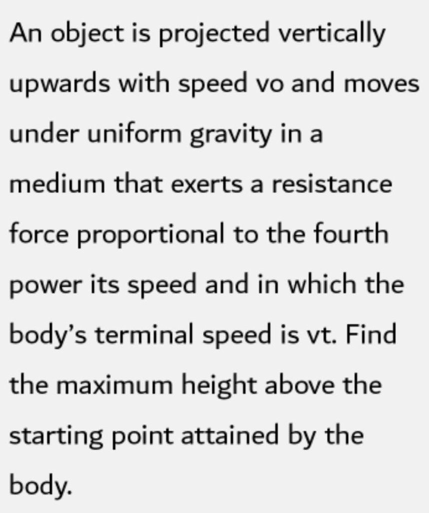 Solved An object is projected vertically upwards with speed | Chegg.com