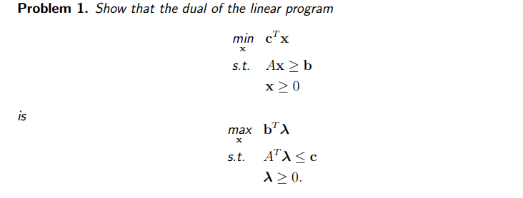 Solved Problem 1. Show that the dual of the linear program | Chegg.com