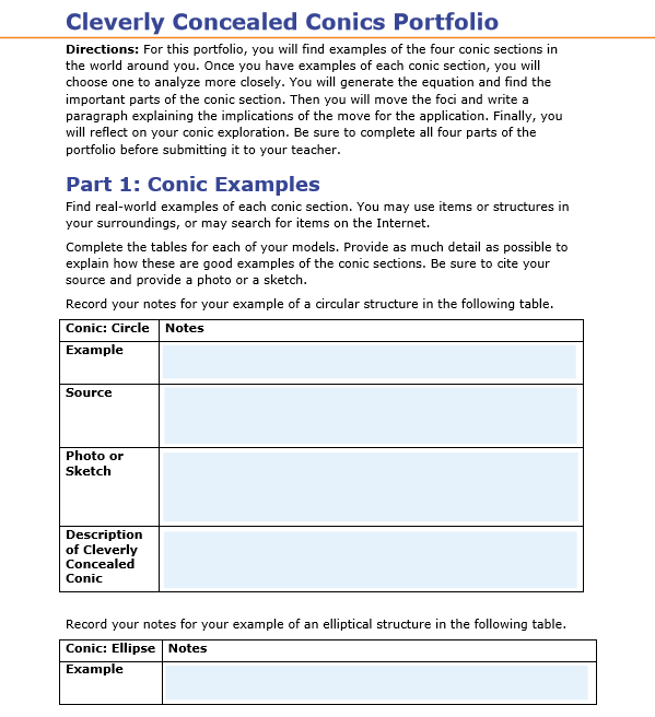 Solved Cleverly Concealed Conics Portfolio Directions: For | Chegg.com