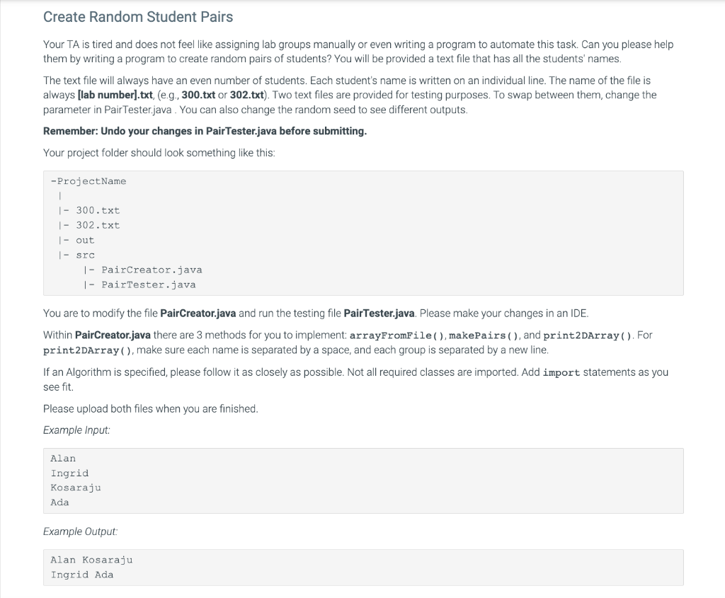 Create Random Student Pairs Your TA is tired and does | Chegg.com