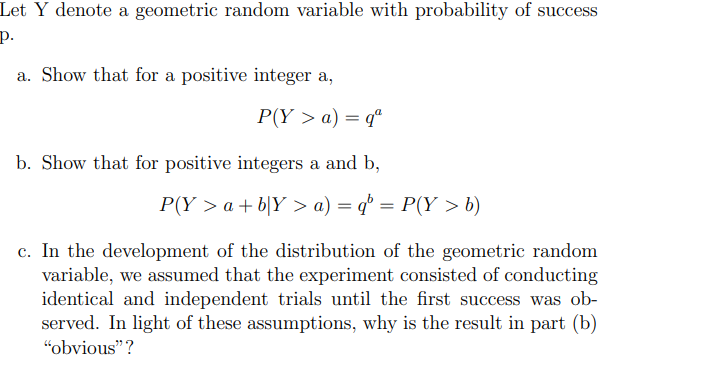 Solved Let Y denote a geometric random variable with | Chegg.com