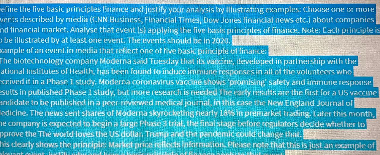Solved efine the five basic principles finance and justify | Chegg.com
