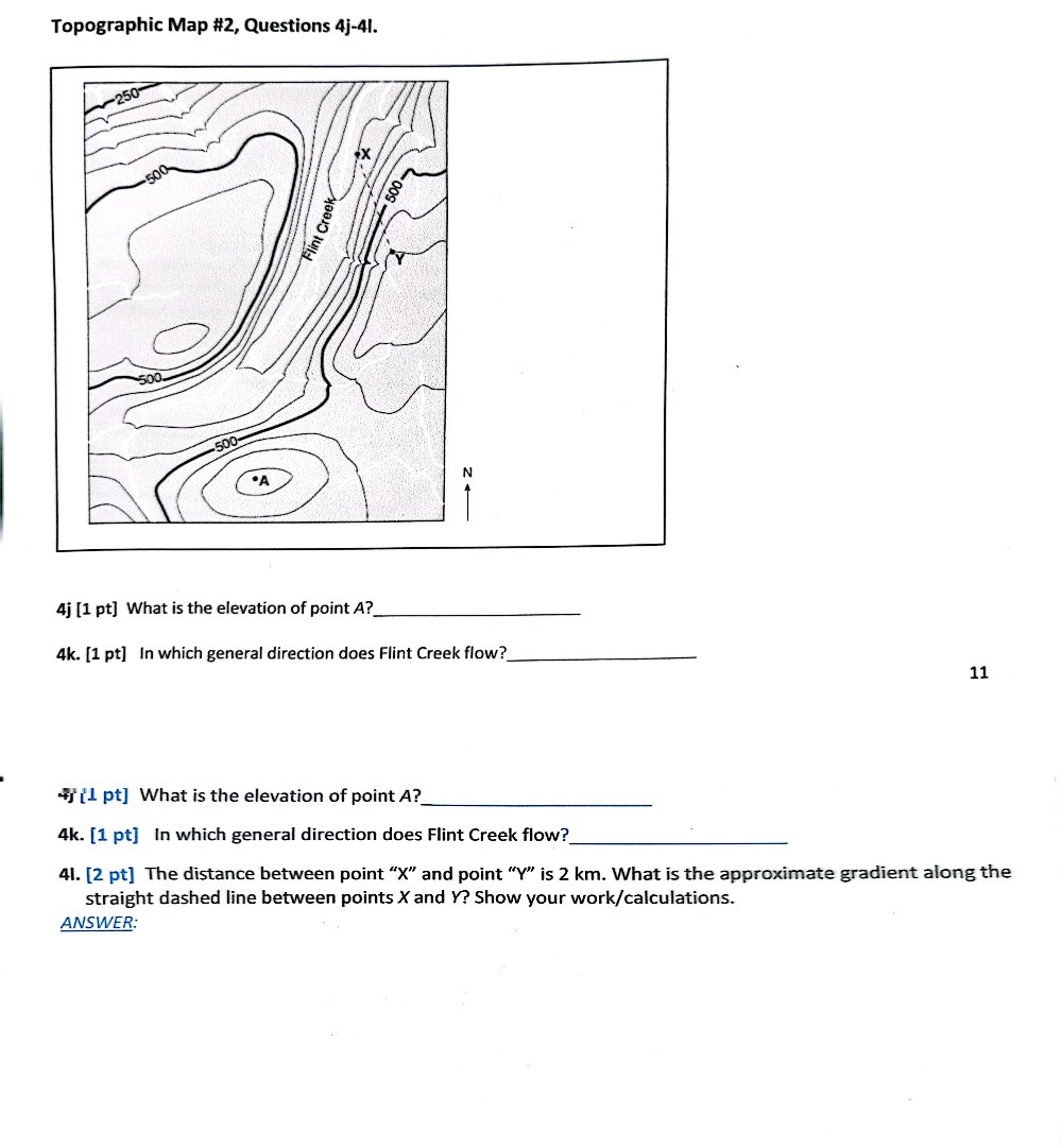 Solved Topographic Map \#2, Questions 4j-4I. 4j [1 pt] What | Chegg.com
