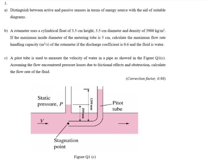Solved 1. a) Distinguish between active and passive sensors | Chegg.com