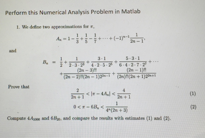 Solved Perform this Numerical Analysis Problem in Matlab I. | Chegg.com