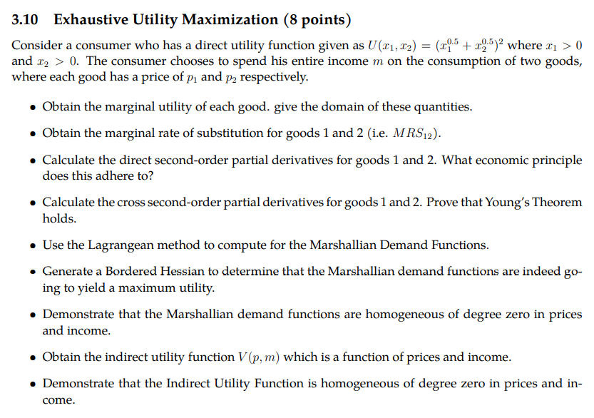 Solved Consider a consumer who has a direct utility function | Chegg.com