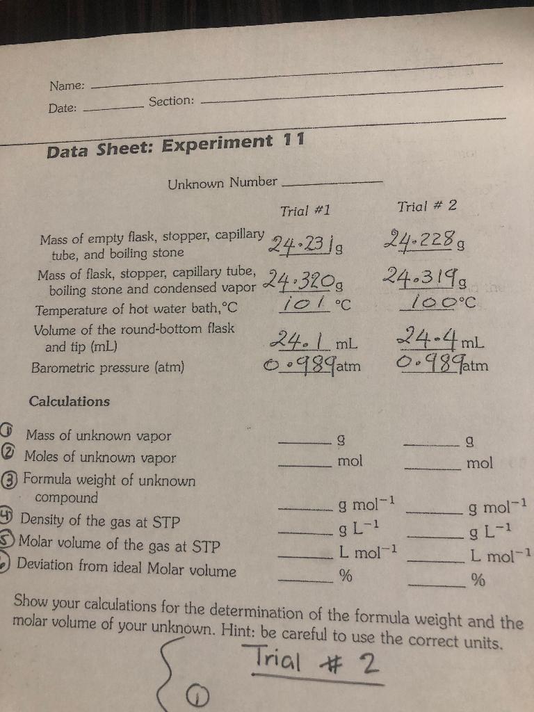 Solved Name: Section: Date: Data Sheet: Experiment 11 | Chegg.com Solved Name: Section: Date: Data Sheet: Experiment 11 | Chegg.com