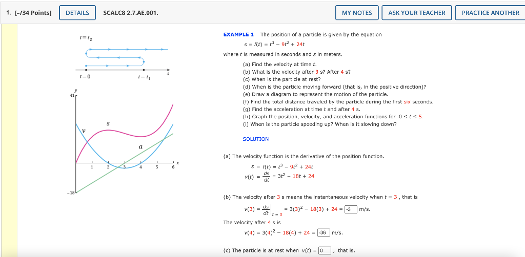 Solved EXAMPLE 1 The position of a particle is given by the | Chegg.com