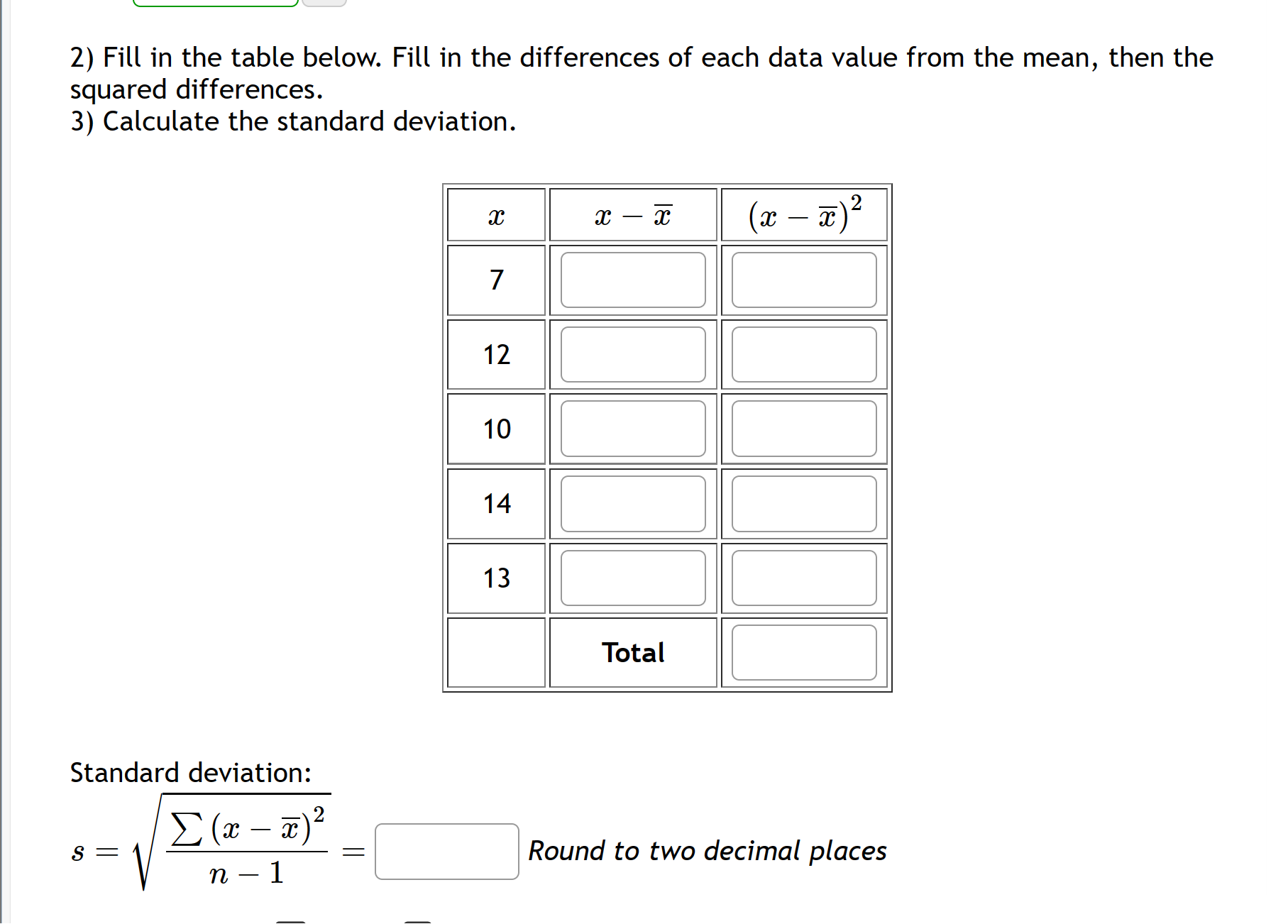 Solved Fill in the table below. Fill in the differences of | Chegg.com