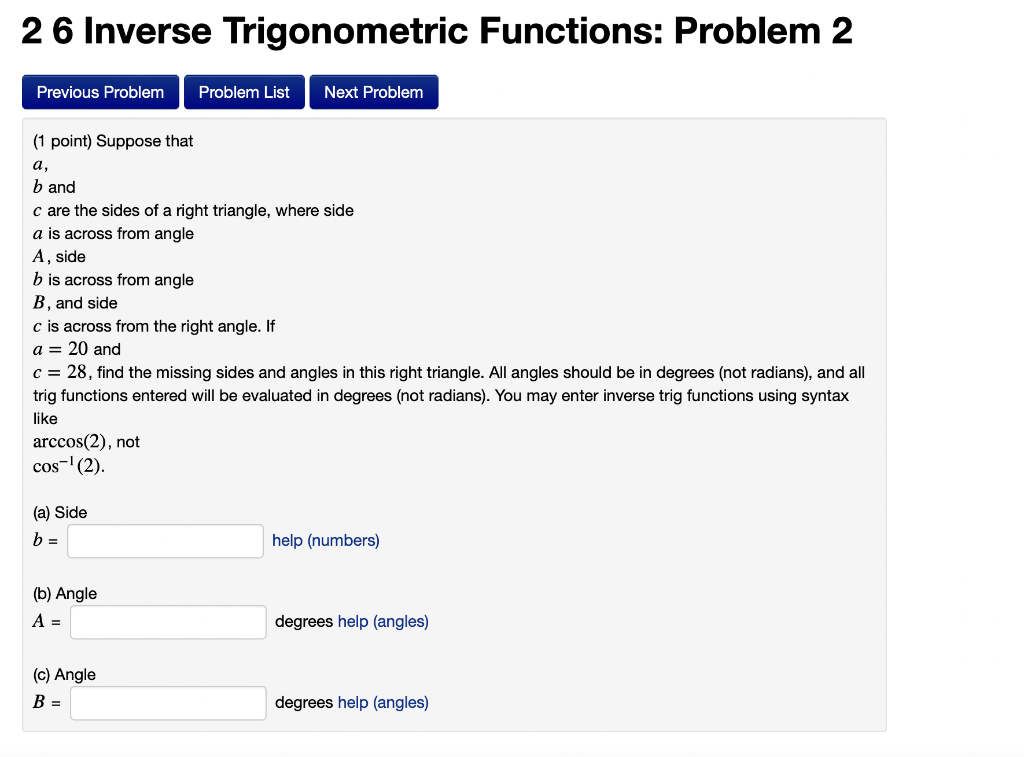 Solved 26 Inverse Trigonometric Functions: Problem 2 (1 | Chegg.com