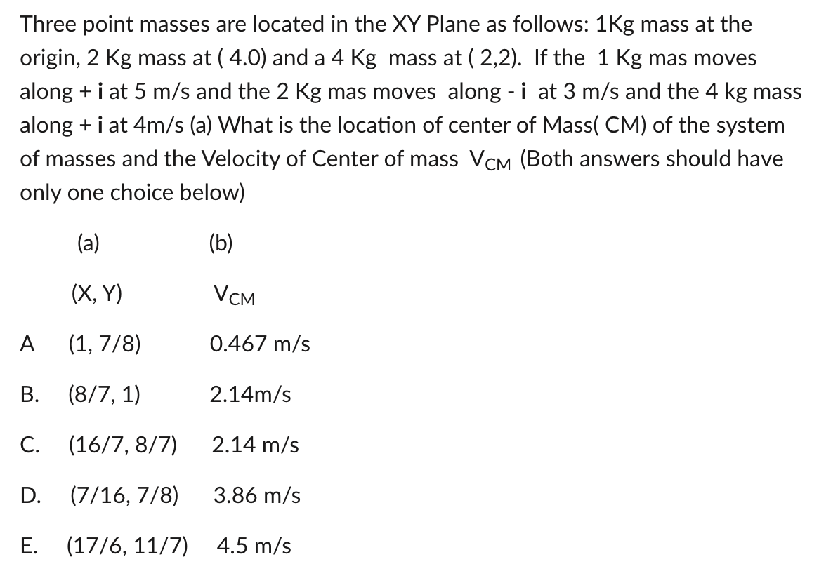 Solved Three point masses are located in the XY Plane as | Chegg.com