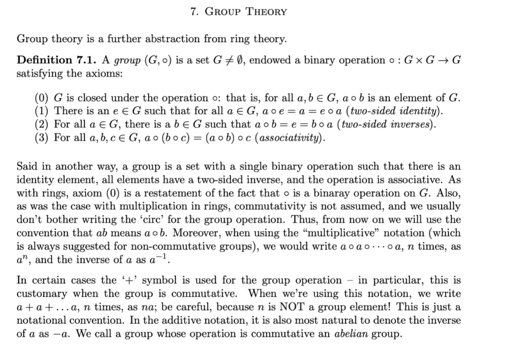 Solved 7. GROUP THEORY Group theory is a further abstraction | Chegg.com