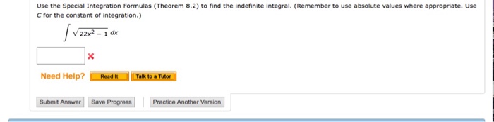 Solved Use the Special Integration Formulas (Theorem 8.2) to | Chegg.com