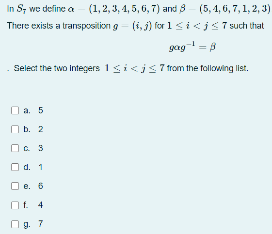 Solved In Sy we define a = (1, 2, 3, 4, 5, 6, 7) and | Chegg.com