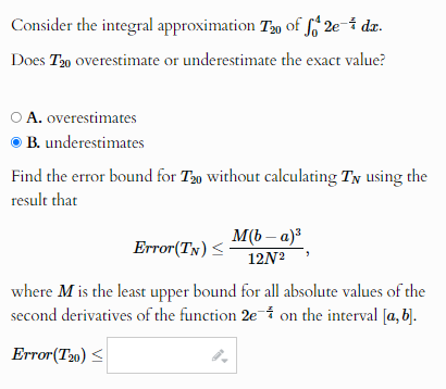 Solved Consider the integral approximation T20 ﻿of | Chegg.com