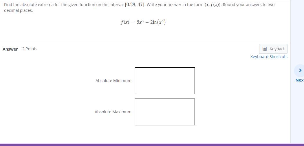 Solved Find the absolute extrema for the given function on | Chegg.com