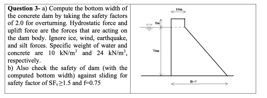 Solved 10m 5m Question 3- a) Compute the bottom width of the | Chegg.com