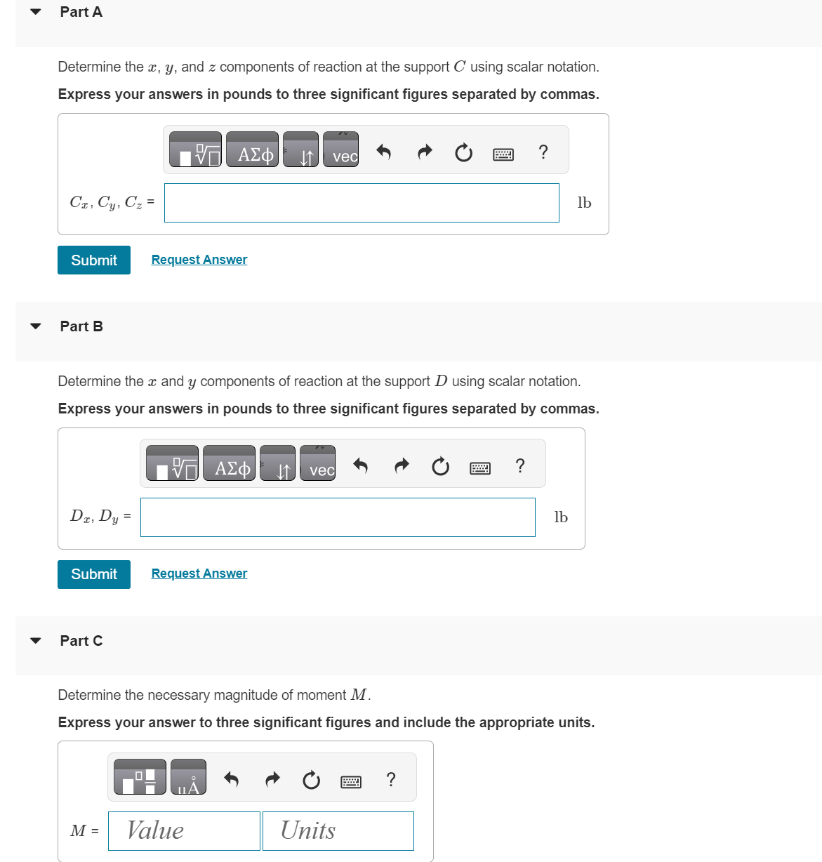Solved Determine the x,y, and z components of reaction at | Chegg.com