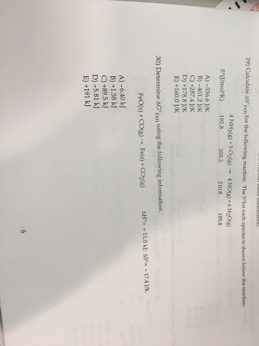 Solved 29) Calculate AS rxn for the following reaction. The | Chegg.com