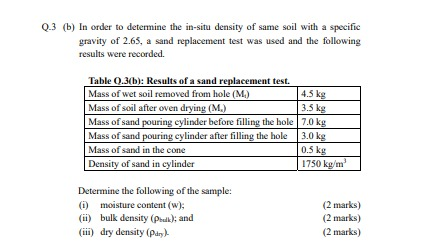 Solved Q.3 (a) A fill embankment was formed by compaction of | Chegg.com