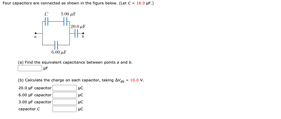 Solved Four capacitors are connected as shown in the figure | Chegg.com