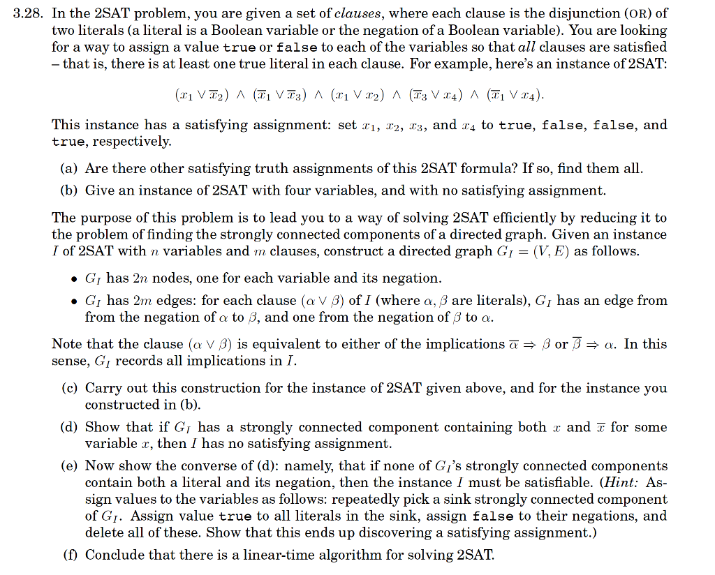 Solved 3.28. In the 2SAT problem, you are given a set of | Chegg.com