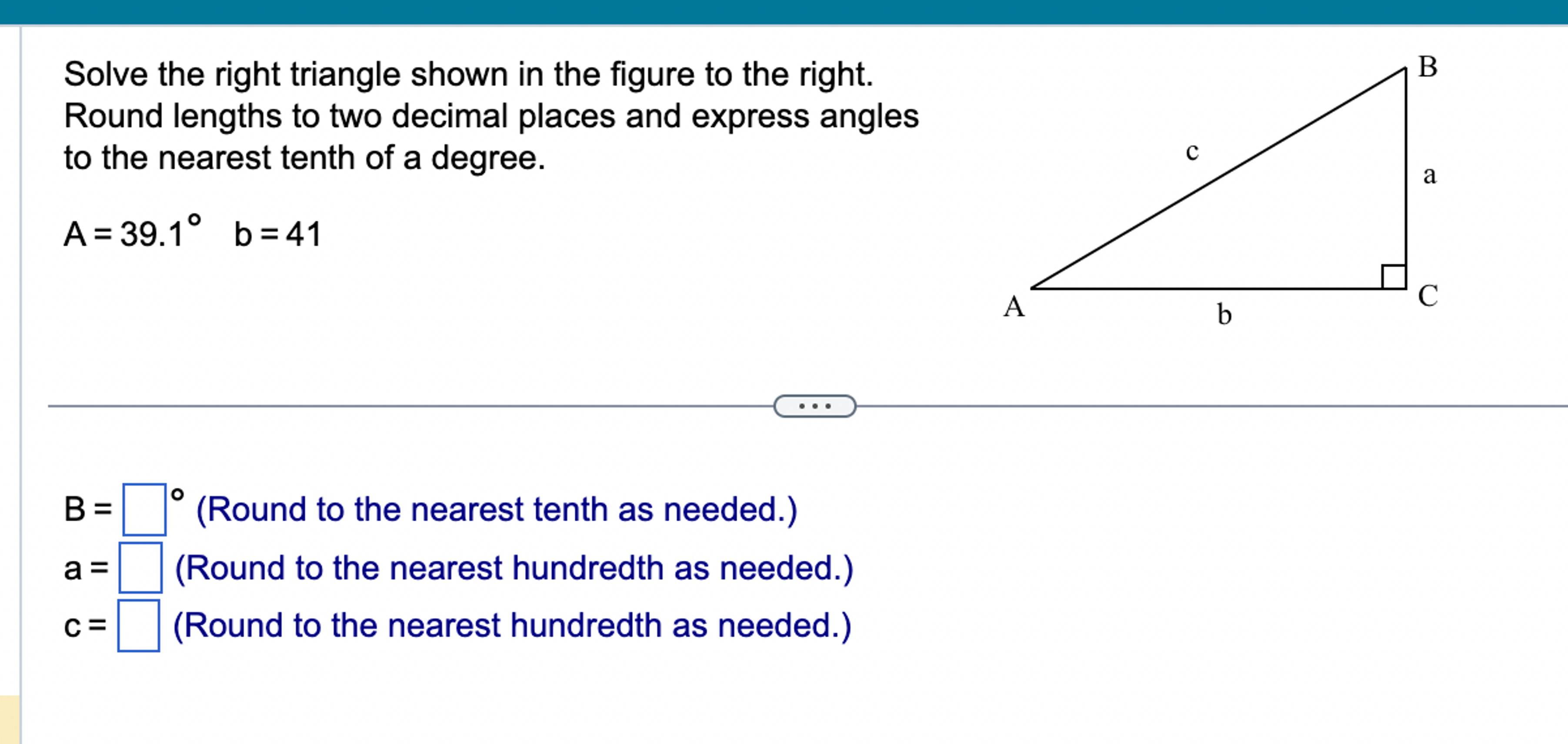 Solved Solve The Right Triangle Shown In The Figure To The Chegg