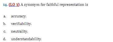Solved (LO3) ﻿A synonym for faithful representation isa. | Chegg.com