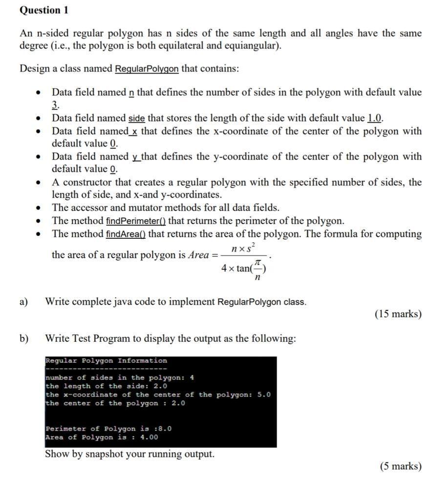 Solved Question 1 An n-sided regular polygon has n sides of | Chegg.com