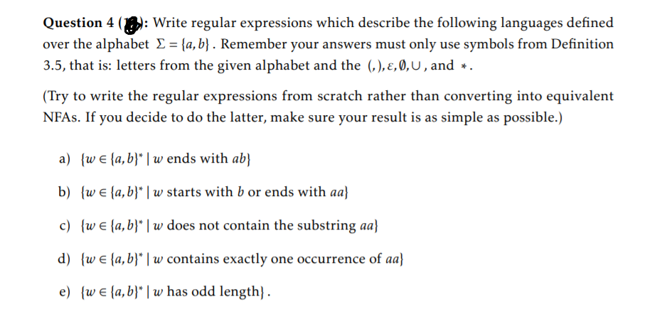 Solved Question 4 (6): Write regular expressions which | Chegg.com