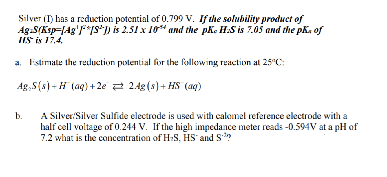 Solved Silver (1) has a reduction potential of 0.799 V. If | Chegg.com