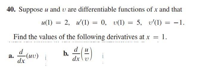 Solved 40. Suppose u and v are differentiable functions of x | Chegg.com