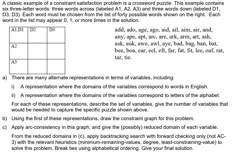 Solved A classic example of a constraint satisfaction | Chegg.com