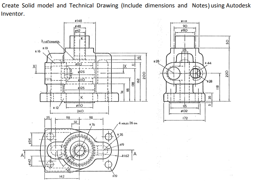 Solved Create Solid model and Technical Drawing (Include | Chegg.com