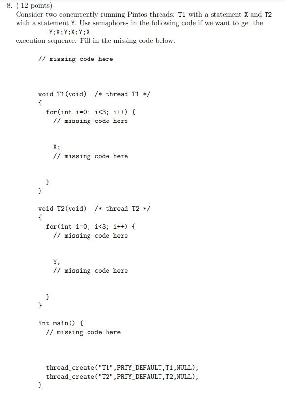 8. (12 points) Consider two concurrently running | Chegg.com