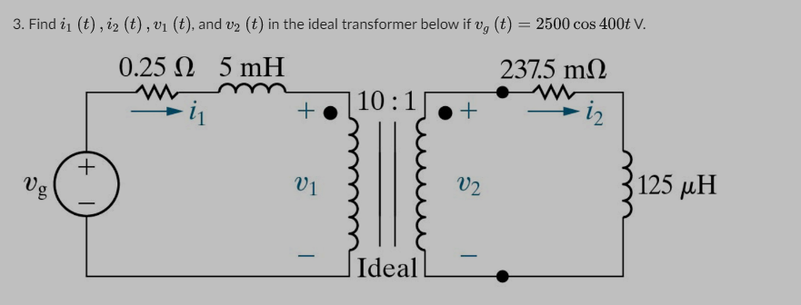 Solved 3. Find i1(t),i2(t),v1(t), and v2(t) in the ideal | Chegg.com