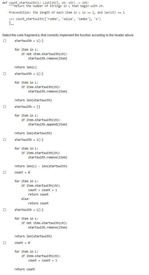 Solved def count_startswith(L: List[str], ch: str) -> int: | Chegg.com