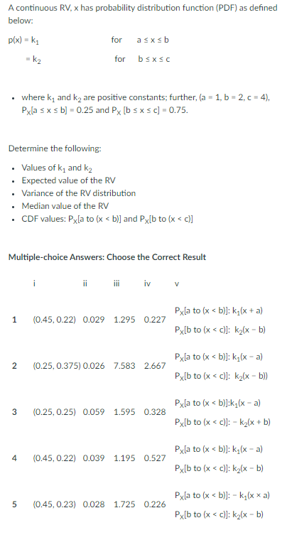 Solved A continuous RV, x has probability distribution | Chegg.com